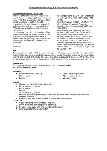 Uncertainty in Scientific Measurement | Teaching Resources