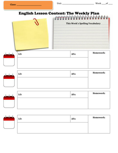 English Weekly Lesson Plan Template | Teaching Resources