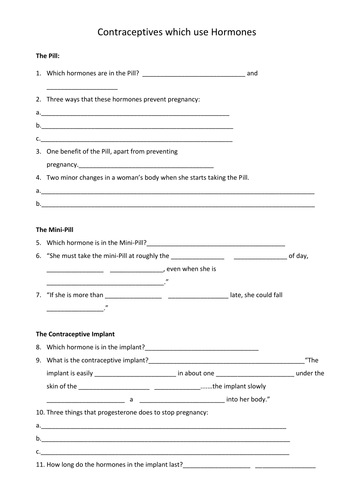 Birth Control Comprehension exercise | Teaching Resources