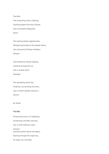 Blitz Poetry | Teaching Resources