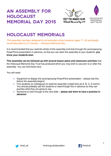 Holocaust Memorial Day 2015 - Holocaust Memorials | Teaching Resources