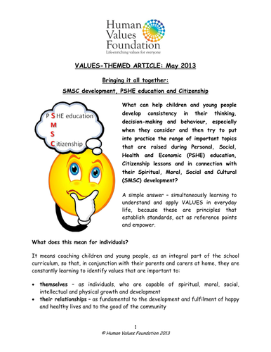 Learners' anchors for SMSC, PSHE and Citizenship | Teaching Resources