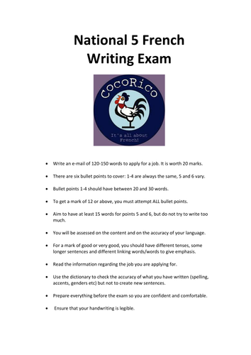 N5 French Writing Exam preparation booklet | Teaching Resources