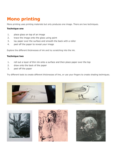Mono-Printing Worksheet | Teaching Resources