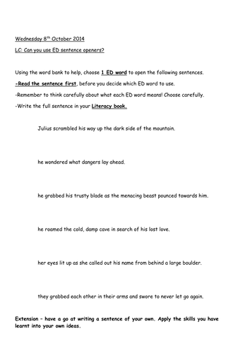 ED sentence openers. | Teaching Resources