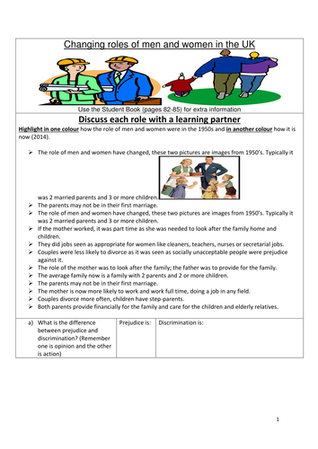 Changing roles of men and women in the UK | Teaching Resources