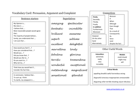 Persuasion, Argument, Complaint Vocabulary Card | Teaching Resources