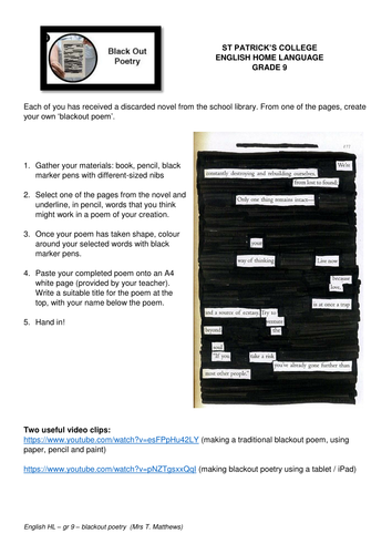 blackout poetry task by TanyaMatthews - Teaching Resources - TES