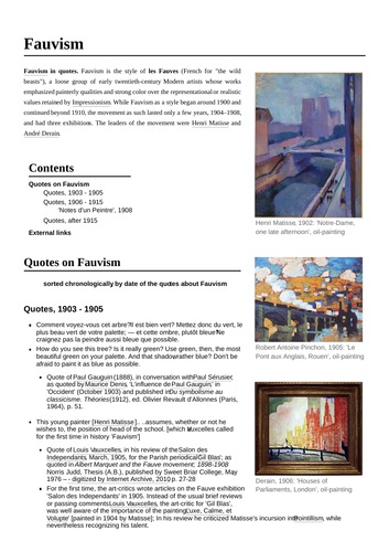 Fauvism described, explained in artist quotes - free resource, French ...