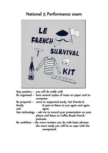 National 5 French Performance exam survival guide | Teaching Resources