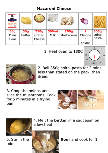 Pictorial Cooking Recipes | Teaching Resources