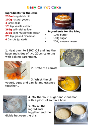 Pictorial Cooking Recipes | Teaching Resources