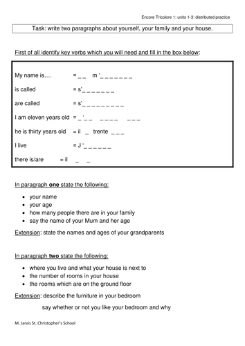 Year 7 French - Encore Tricolore 1 Units 1-3 | Teaching Resources