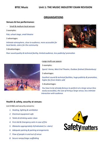 BTEC Music Unit 1 'Music Industry' Revision Guide | Teaching Resources