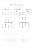 Fractions, adding and subtracting, number pyramids | Teaching Resources