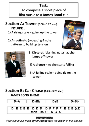 'James Bond Film Music Composition' Worksheet | Teaching Resources