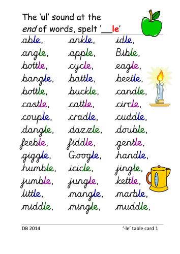 Phase 6 / Y2: -ul spellings: -le, -el, -al table cards - NC2014 ...