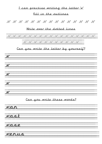 Handwriting sheets u-z lead in lines pre-cursive | Teaching Resources