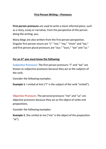 WJEC Cntrolled Assessment SOW 1st Person Writing | Teaching Resources