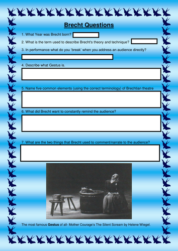 Brecht factsheet and corresponding work sheet | Teaching Resources