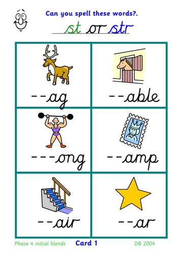 Phase 4: cards: initial blends, consonant clusters: bl ,br, cl, cr, fl ...