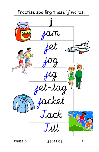 Phase 3: Set 6 - table cards for phonemes 'j', 'v', 'w' and 'x' - in ...