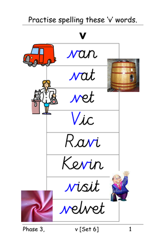 Phase 3: Set 6 - table cards for phonemes 'j', 'v', 'w' and 'x' - in ...