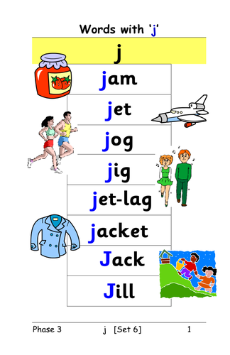 Phase 3: Set 6 - table cards for phonemes 'j', 'v', 'w' and 'x' - in ...