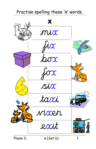 Phase 3: Set 6 - table cards for phonemes 'j', 'v', 'w' and 'x' - in ...