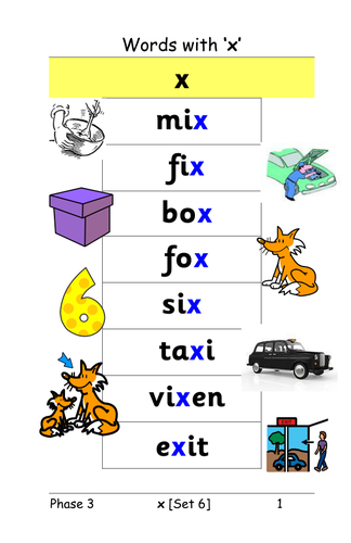 Phase 3: Set 6 - table cards for phonemes 'j', 'v', 'w' and 'x' - in ...