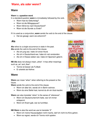 Wann, als or wenn? How do you say WHEN in German? | Teaching Resources