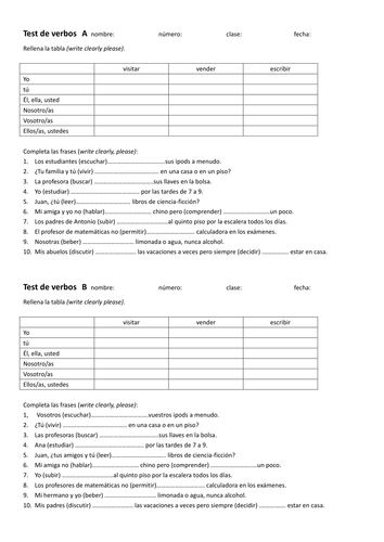 Ready-made present tense verb practice/tests | Teaching Resources