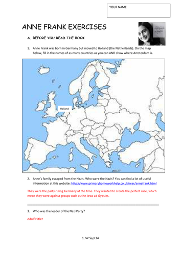 Anne Frank Workbook | Teaching Resources