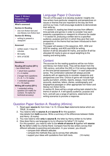 AQA GCSE Language Paper 2 overview | Teaching Resources