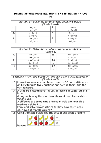 Simultaneous Equations - Graded Worksheet | Teaching Resources
