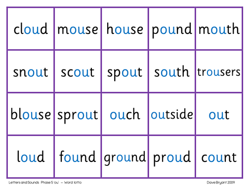 Phase 5: ou grapheme: cards, games, activities and presentation [word ...