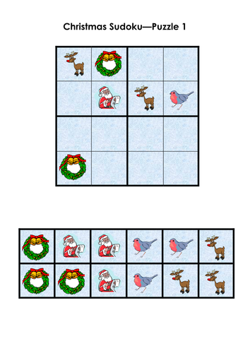 30 Christmas 4x4 picture Sudoku puzzles | Teaching Resources