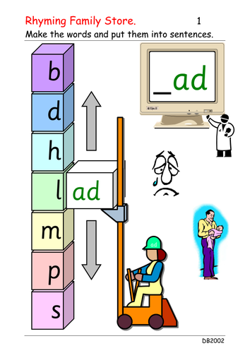 Phase 2/3, Rhyming Family blending table cards | Teaching Resources