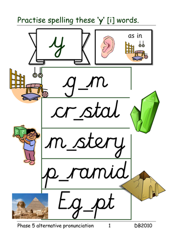 Phase 5: alternative pronunciations of the letter 'y' [cry, baby, gym ...