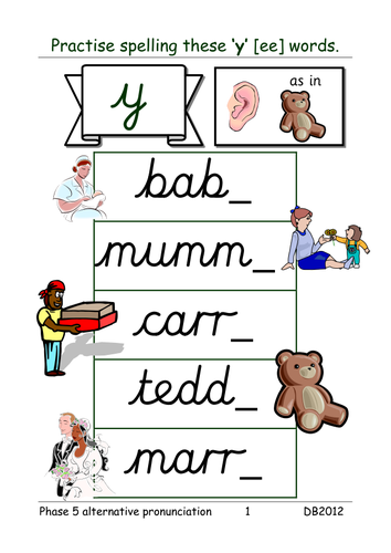 Phase 5: alternative pronunciations of the letter 'y' [cry, baby, gym ...
