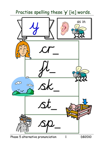 Phase 5: alternative pronunciations of the letter 'y' [cry, baby, gym ...