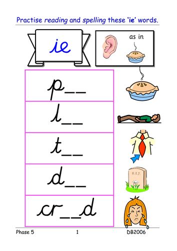 Phase 5: ie grapheme: cards, games, activities and presentation ...