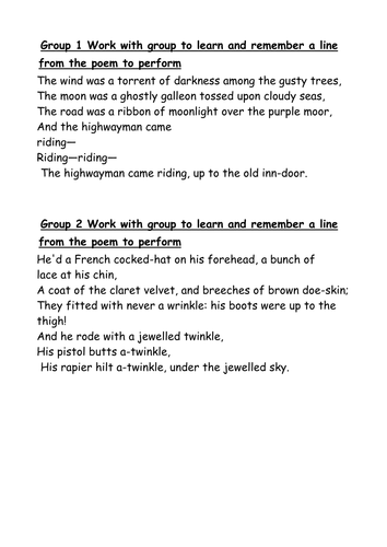 The Highwayman - week 2 | Teaching Resources
