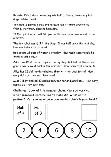 Halving word problems Year 1 by lauramarie21 - Teaching Resources - TES