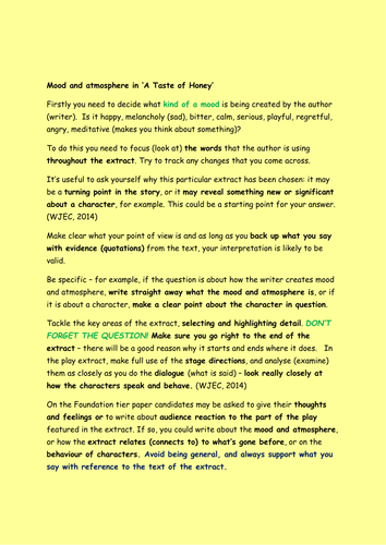 A Taste of Honey Revision | Teaching Resources
