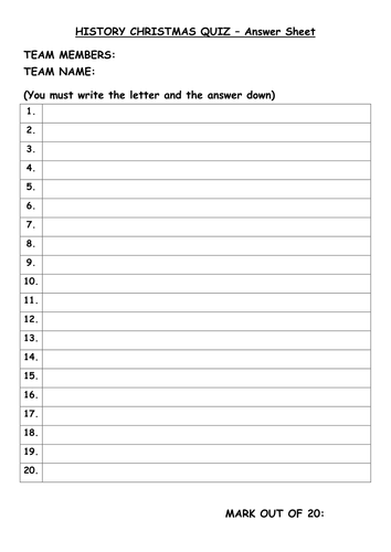 History Christmas Quiz - 20 questions and answers | Teaching Resources
