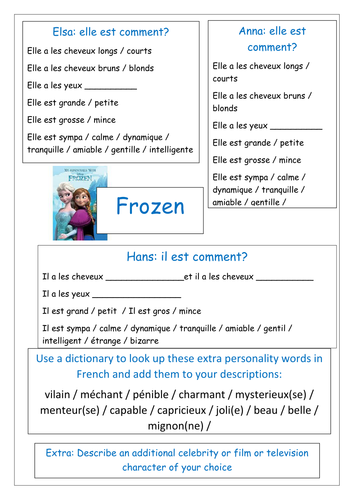 Frozen Christmas Activities KS2/3 French Let It GO | Teaching Resources