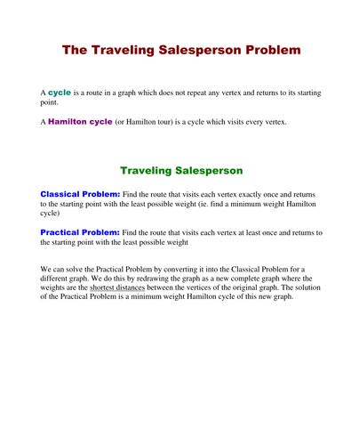 Traveling Salesperson Problem | Teaching Resources
