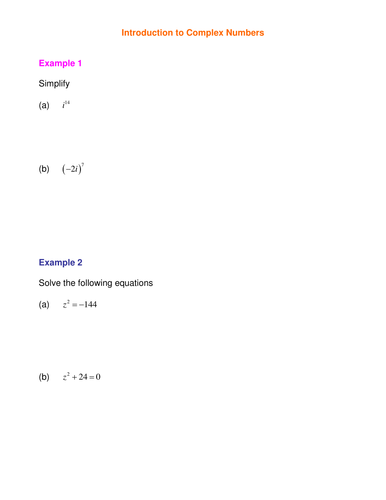 Complex numbers | Teaching Resources