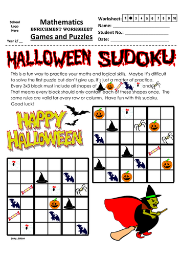 Halloween Themed Sudoku (6x6) | Teaching Resources